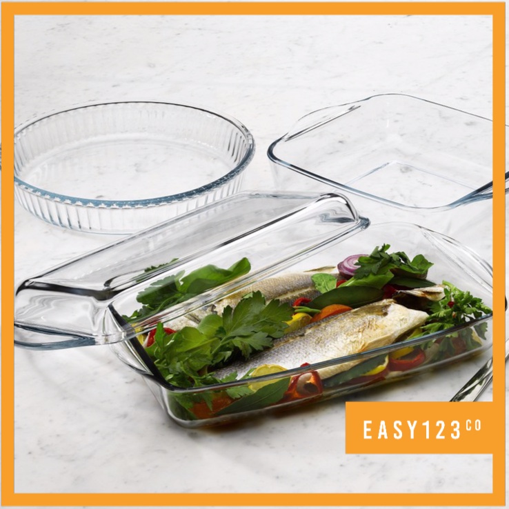 *clerance* EASY123CO Rectangular Baking Dish + Lid Borcam Borosilicate Glass Bakeware Dining ...