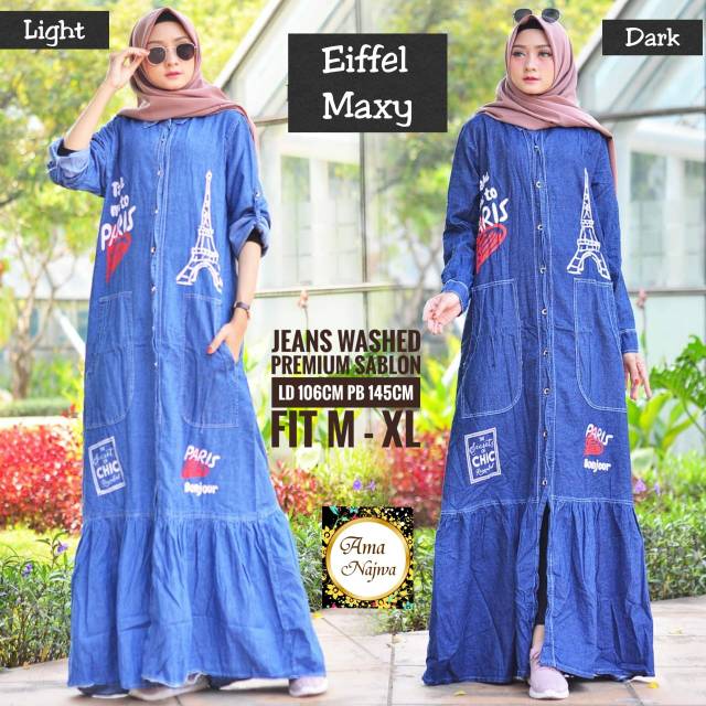 Eiffel Long Dress / Washed Premium Screen Printing Jeans (Ld 106 Pj 145 ...