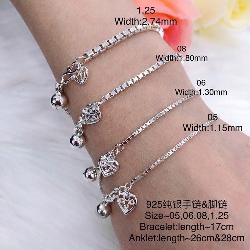 925纯银格子手链&脚链(925 silver bracelet&anklet)Gelang tangan&kaki perak 925 ...