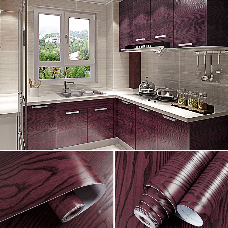 10M PVC Waterproof Self Adhesive Wallpaper wardrobe Cabinet Wood Grain ...