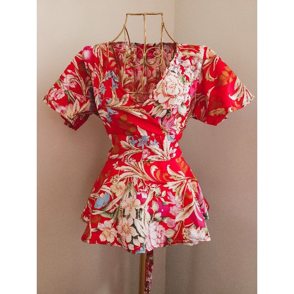 Red Floral Batik Kimono | Shopee Malaysia