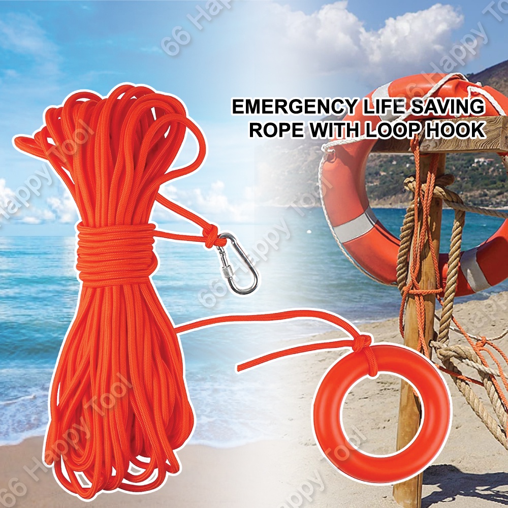 30M Emergency Life Saving Rope With Loop Hook High Resistance Orange ...