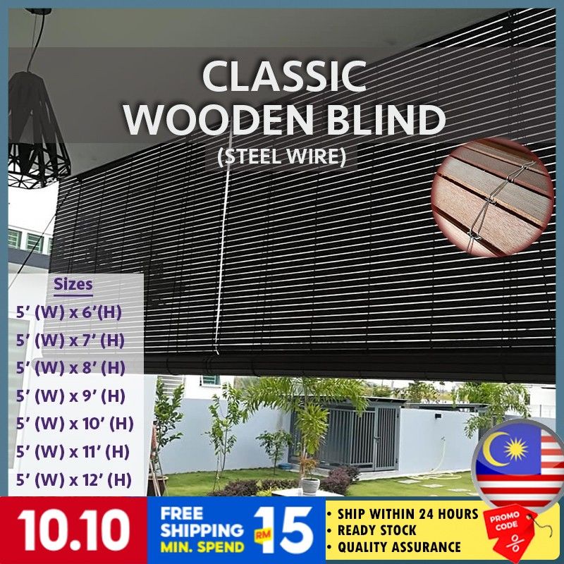 Wooden Blind 5' (W) X 6' (L) - 12' (L) Steel Wire Kayu Meranti Bidai ...