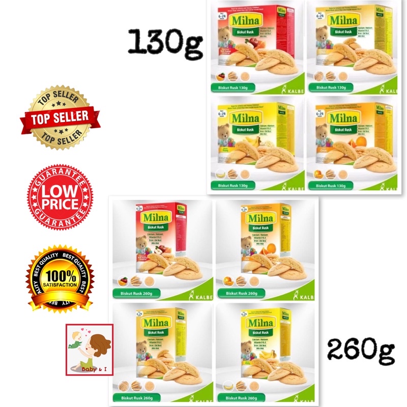 Milna Baby Rusk Biscuit 130g / 260g - Orange, Original , Mix fruits ...