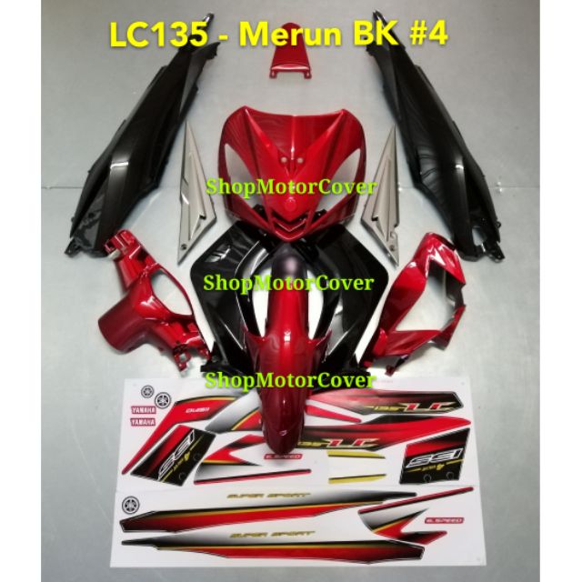 YAMAHA LC135 V1 BODY COVER SET MAROON HITAM WITH STICKER #4 (HLD) MADE ...
