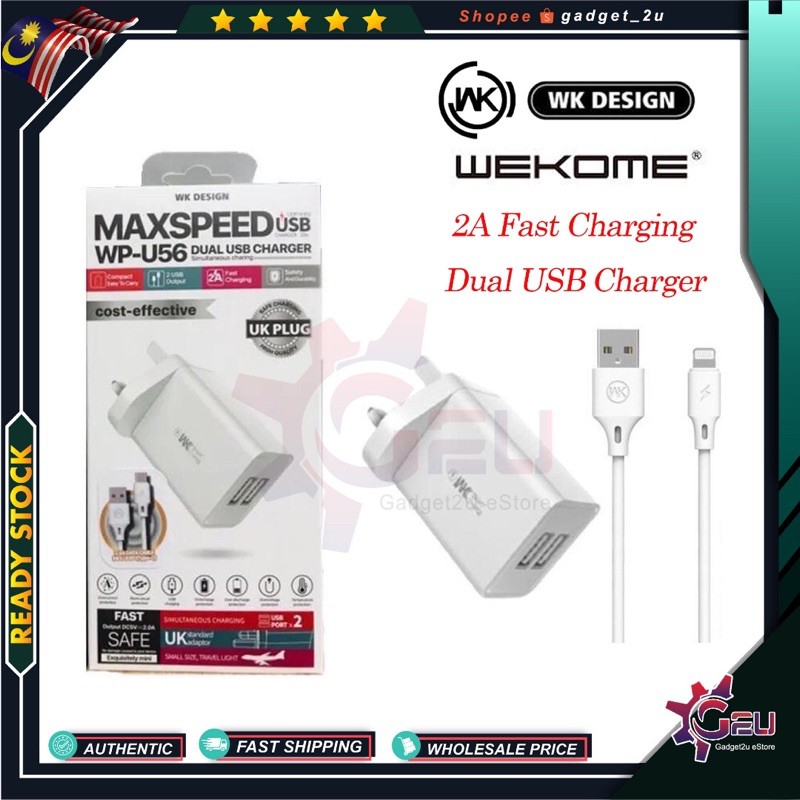 Original WK Design WP-U56 Dual USB Output 10W Fast Charging Max Speed ...