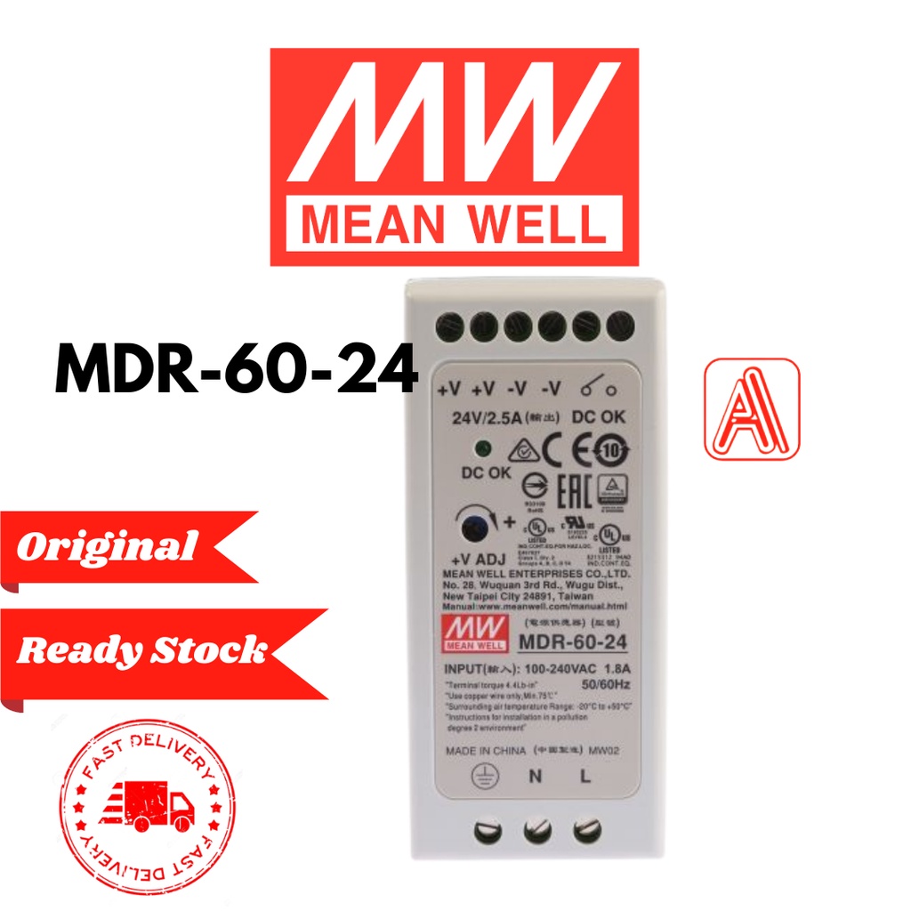 Mean Well MDR-60-24 60W 24V 2.5A Din Rail Type MeanWell Power Supply ...
