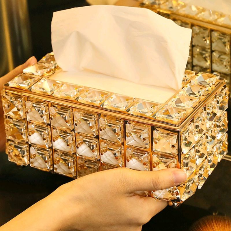 item viral exclusive luxury golden tissue box storage crystal | Shopee ...