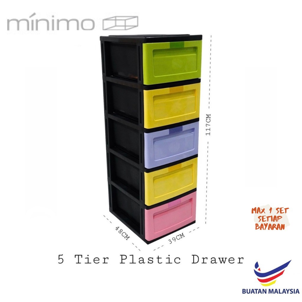 3 Tier 4 Tier 5 Tier Plastic Drawer Storage Cabinets Clothes Organizer ...