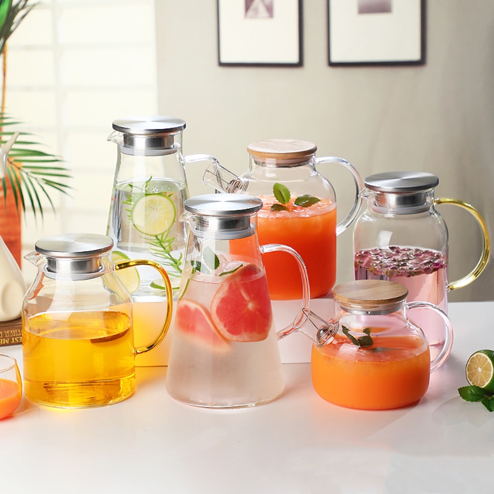 BH Nordic Minimalist Glass Teapot Jar Kettle Pitcher Bamboo Steel Lid ...