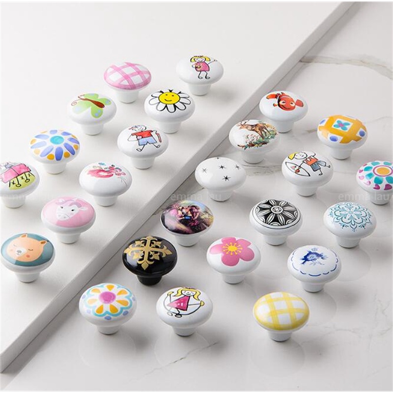 Cute Ceramic Round Knob and Handle Single Hole Handles Lattice Pulls ...