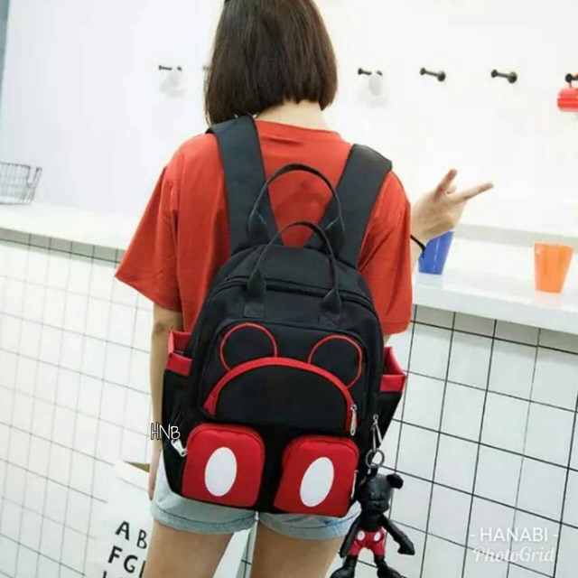 Large polka two pocket mickey backpack | Shopee Malaysia