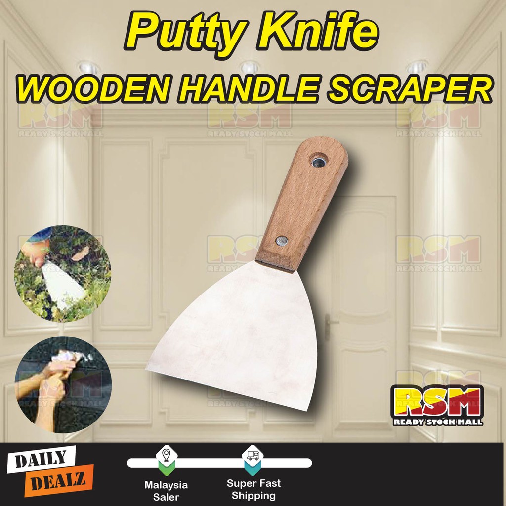 Steel Putty Knife Scraper with Wooden Handle/Alat Pengikis | Shopee ...