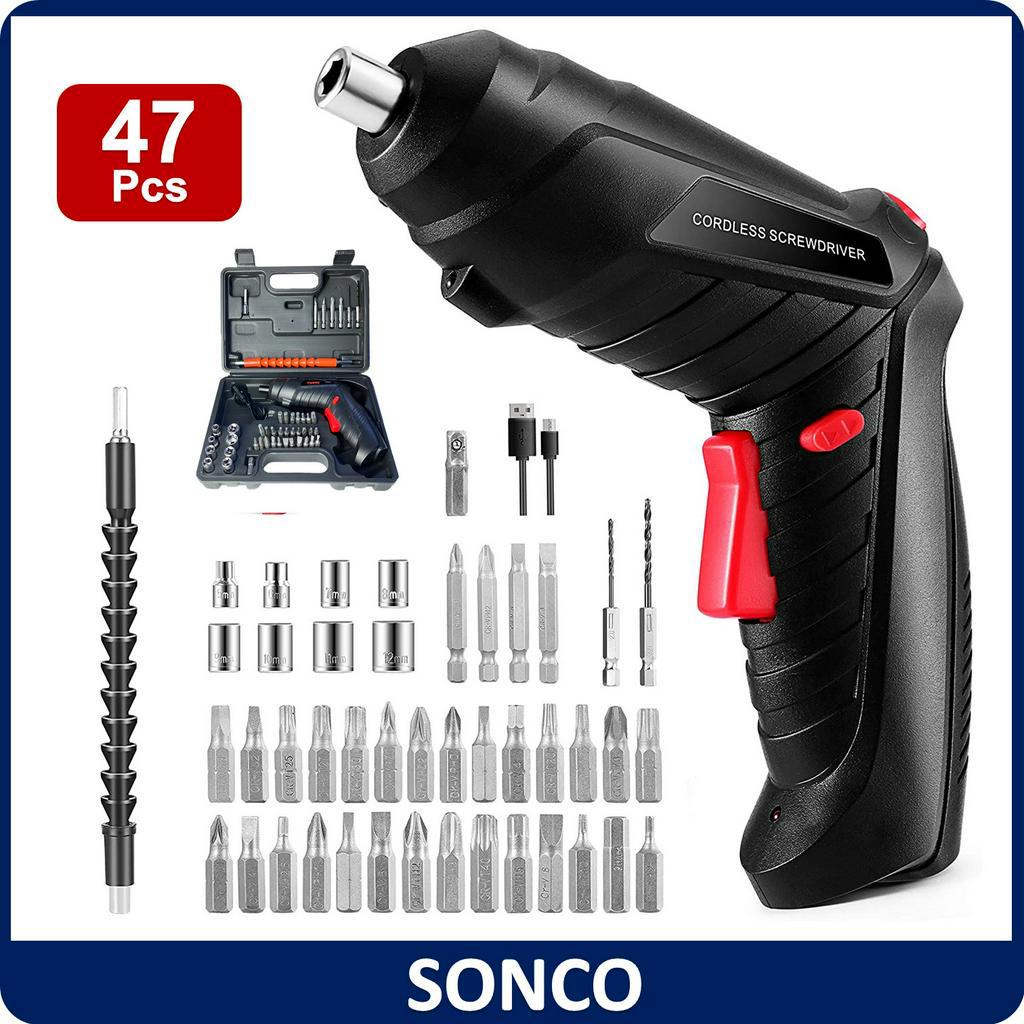 47Pcs/set 3.6V Electric Cordless Screwdriver Impact Drill Pemutar Skru ...