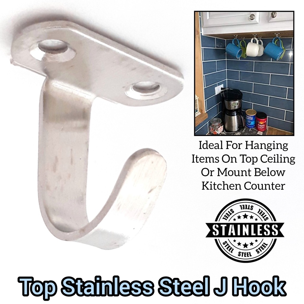 Stainless Steel Top J Hook For Cabinet ,Kitchen, Bathroom , Room ,Household, Home Hanging Stuff ...
