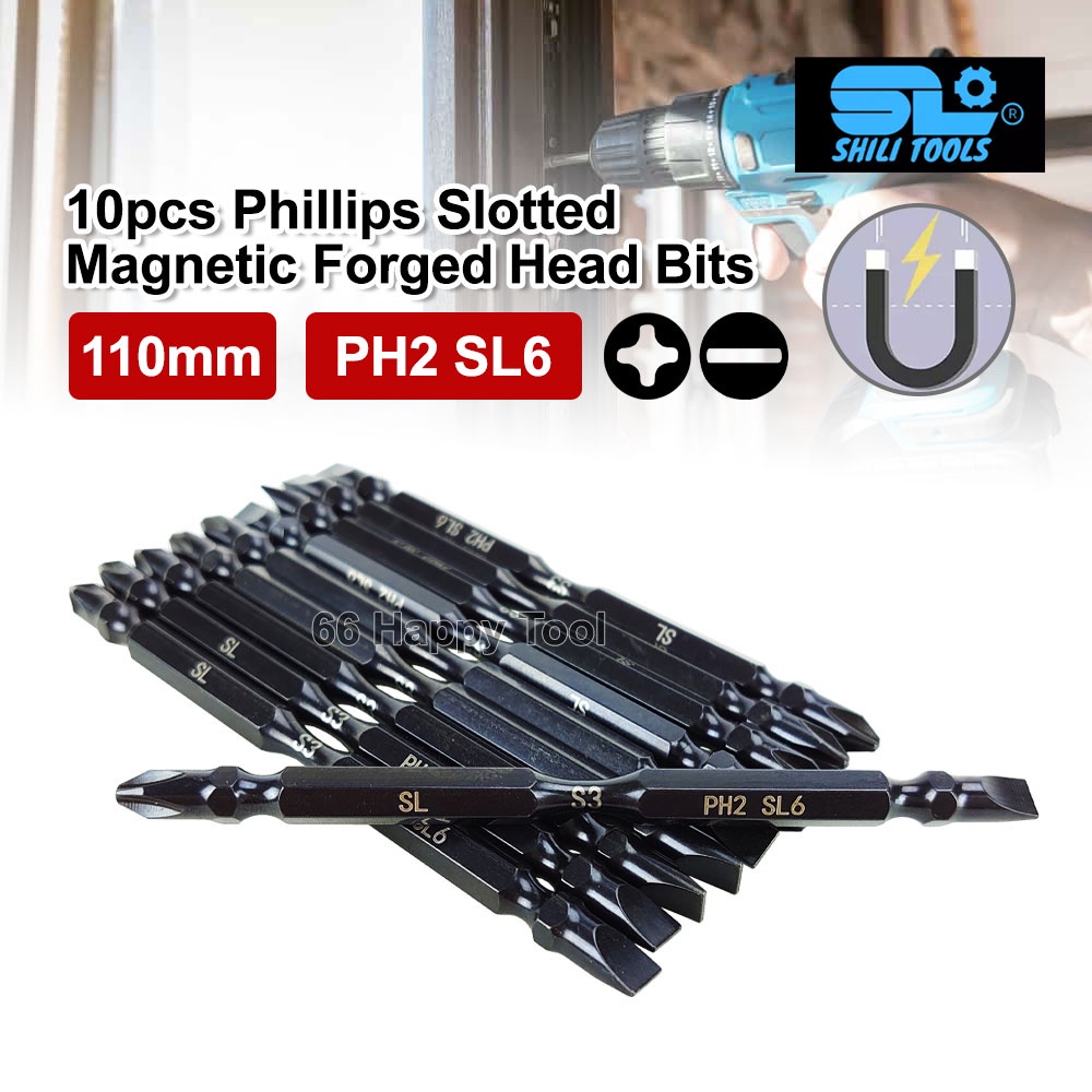 10pcs Double Head (＋－/＋＋) Magnetic Pneumatic Screwdriver Drill Bit 65mm ...