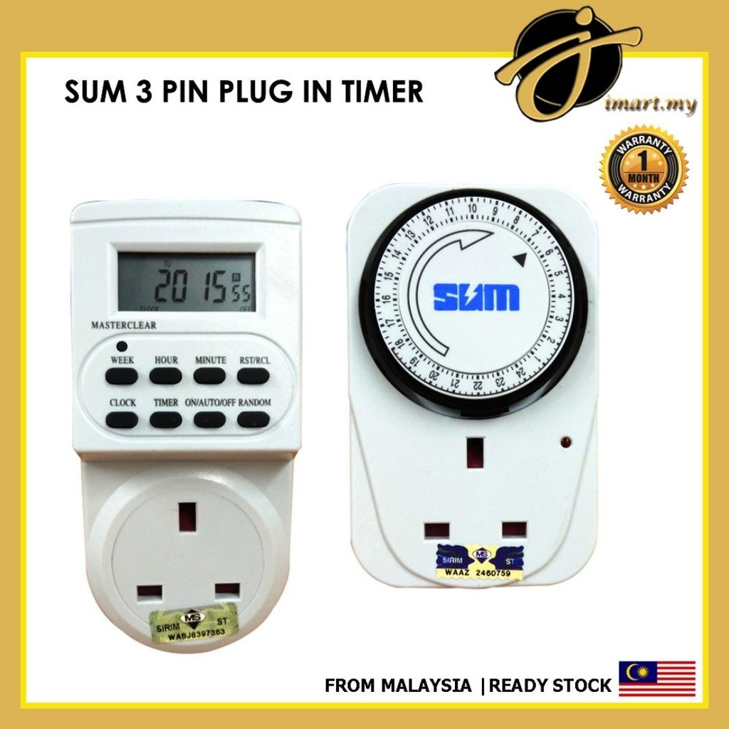 SUM 24 Hours Digital & Analog 3 Pin Plug In Timer - 100% Original With ...