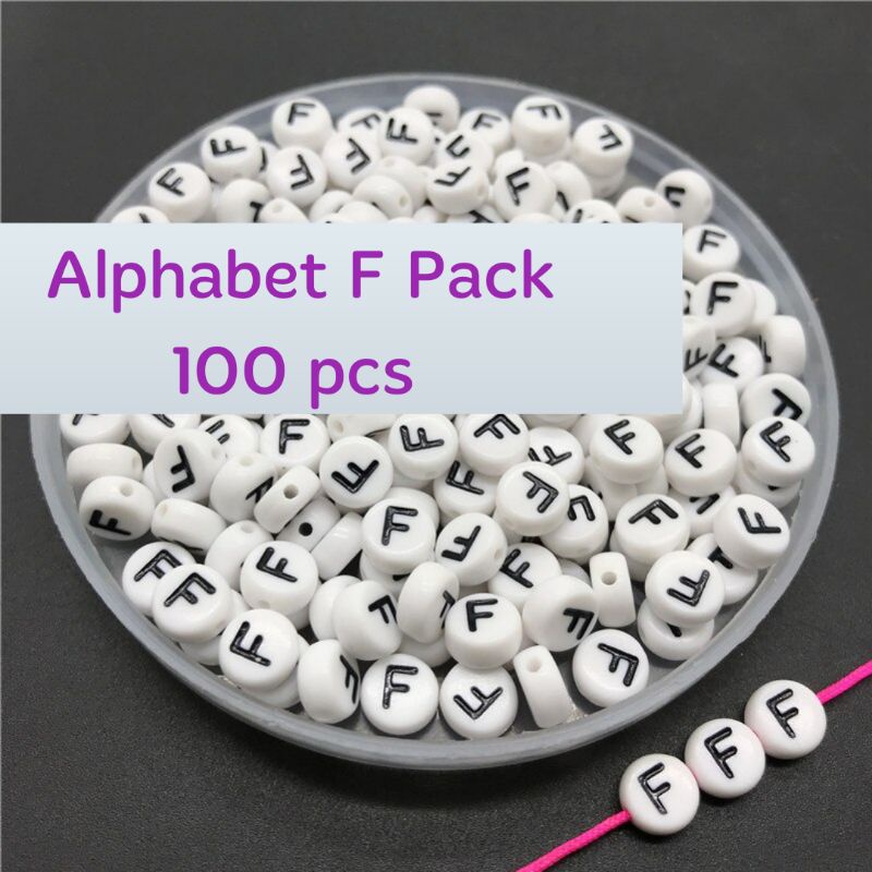 (Ready Stock) 4mm x 7mm 100 pcs F White Colour English Letter Acrylic ...
