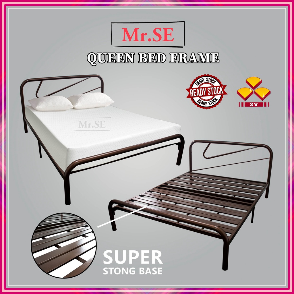 FREE SHIPPING MRSE 3V Powder Coat Metal Queen Bed Frame Katil Queen ...