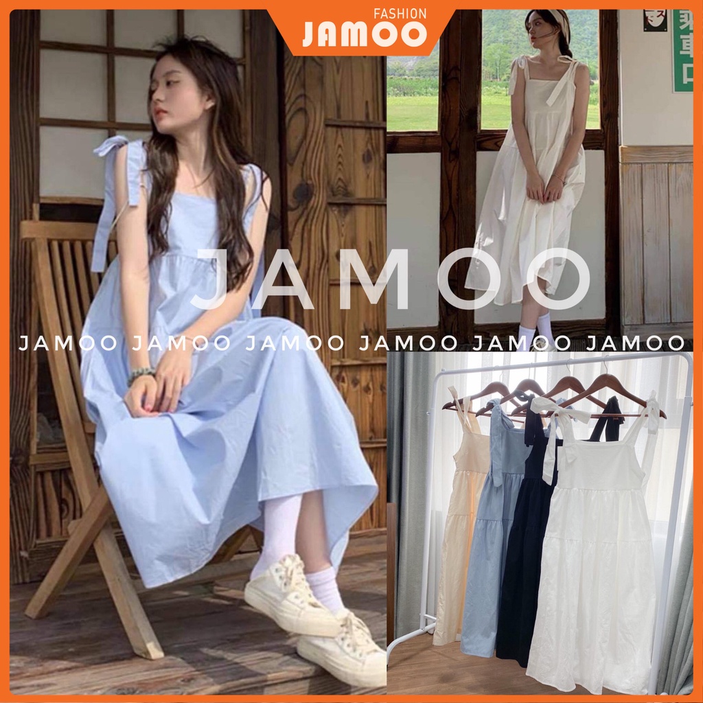 4-color raw material babydoll two-wire dress with shoulder bow tie ...