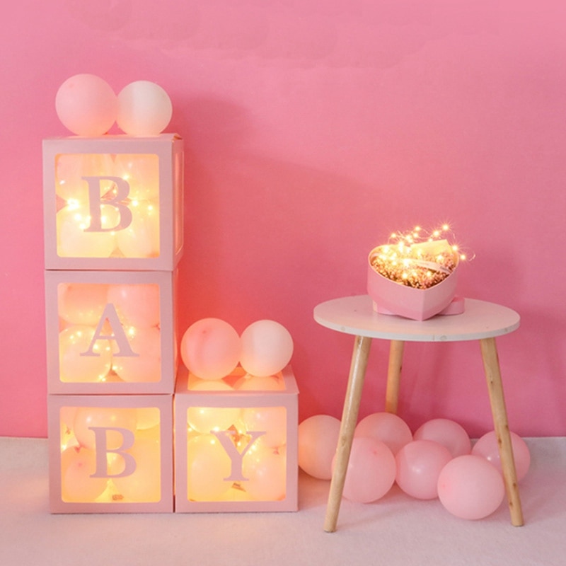 DIY 26 Letter A-Z Balloons Box Transparent Name Box First 1st Birthday ...
