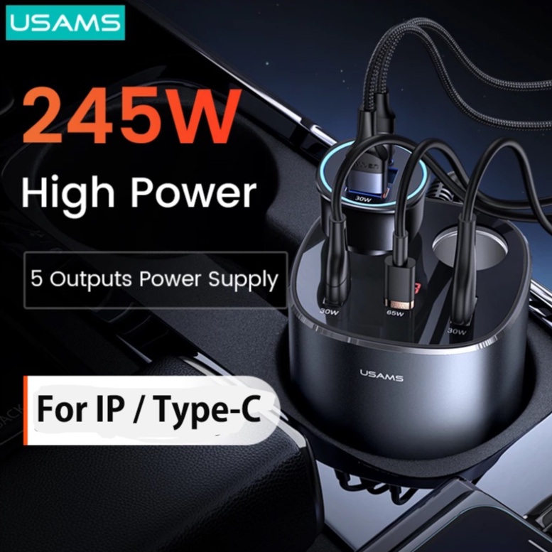 USAMS C28 Digital Display USB Type C 3 Ports Car Charger (245W ...