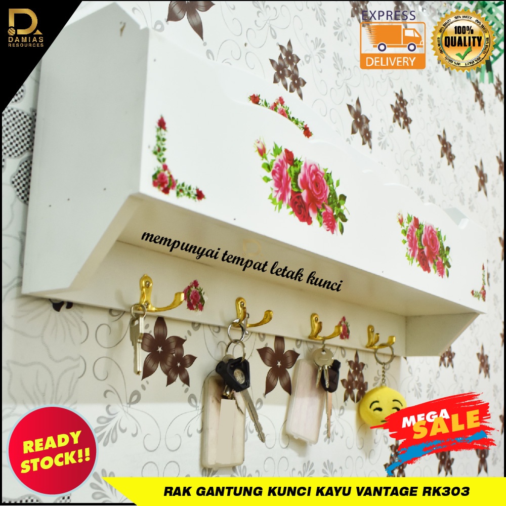 RAK GANTUNG WOODEN KUNCI KEY KAYU VANTAGE READY STOCK WHITE MURAH ...