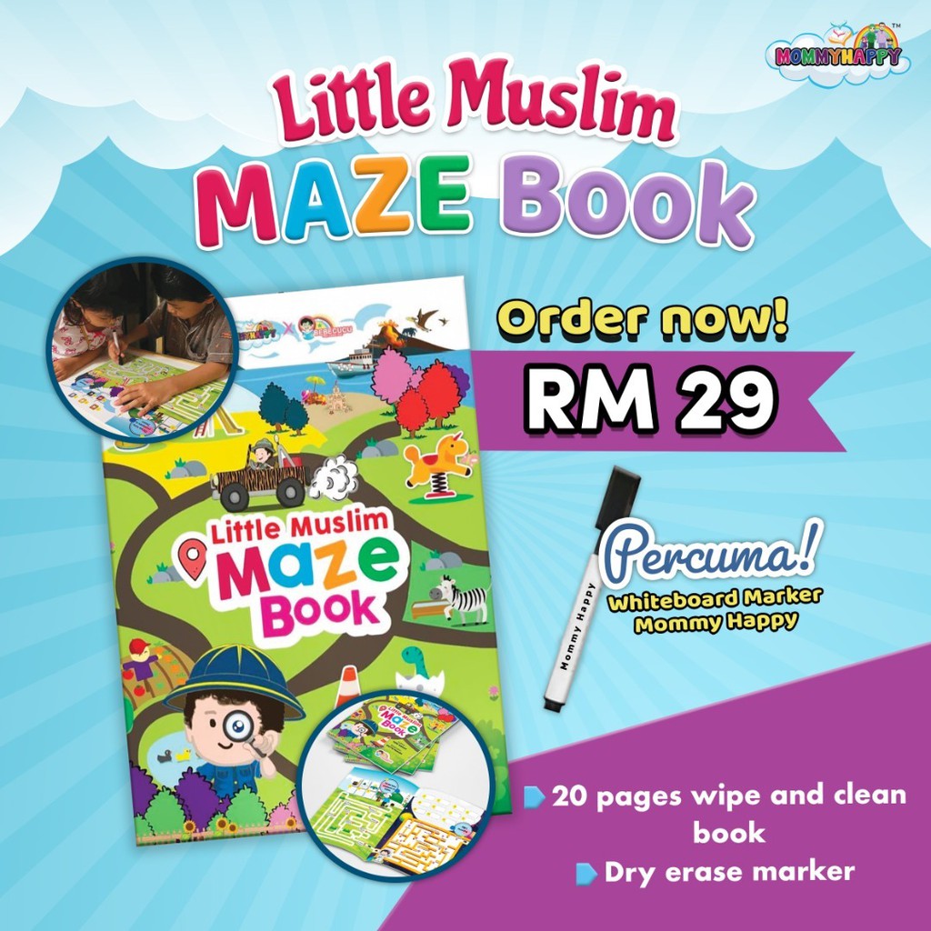 Stok B BUKU Aktiviti kanak-kanak LITTLE MUSLIM MAZE BOOK with free Maze ...