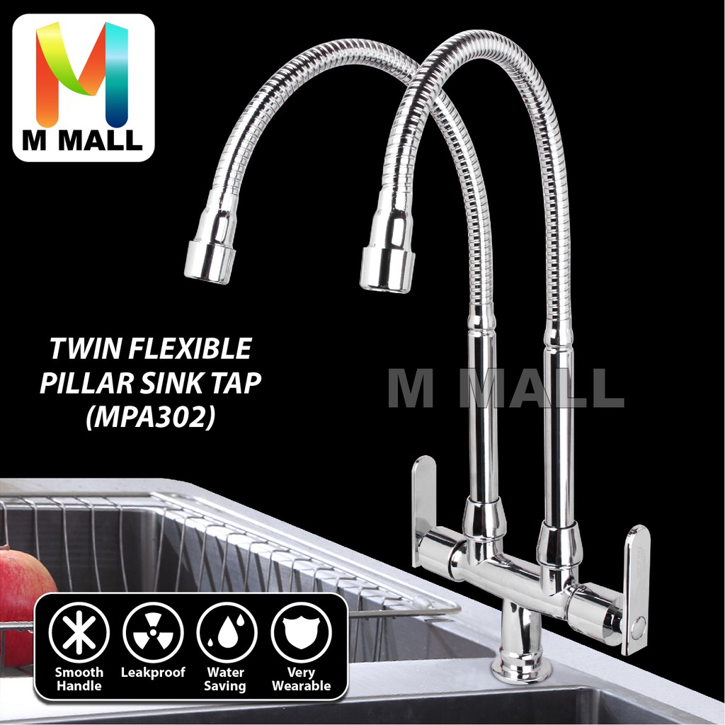 MCPRO KITCHEN FAUCET TWIN FLEXIBLE PILLAR SINK WATER TAP (MPA302 ...