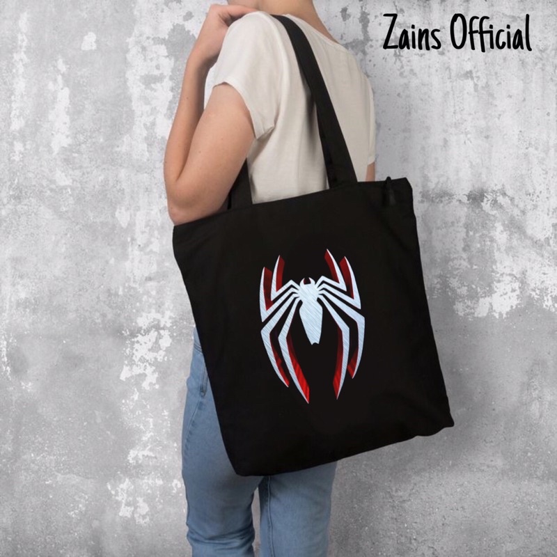 PRIA HITAM Totebag Marvel Hulk logo Writing Thor Iron Man Spiderman tee ...