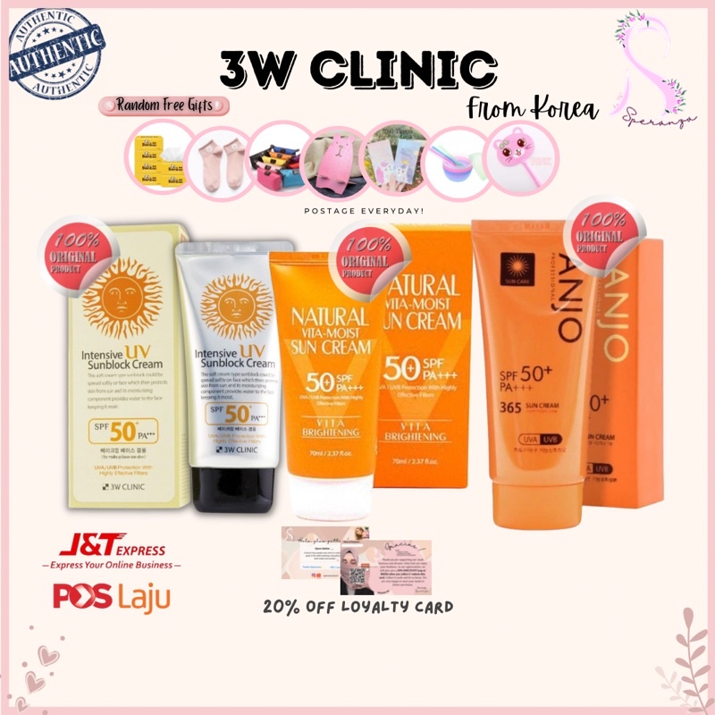 [ORIGINAL💯+FREEGIFTS🎁] 3W CLINIC ANJO Sunblock Intensive UV Sunblock UV Vita Moist Sun Cream ...