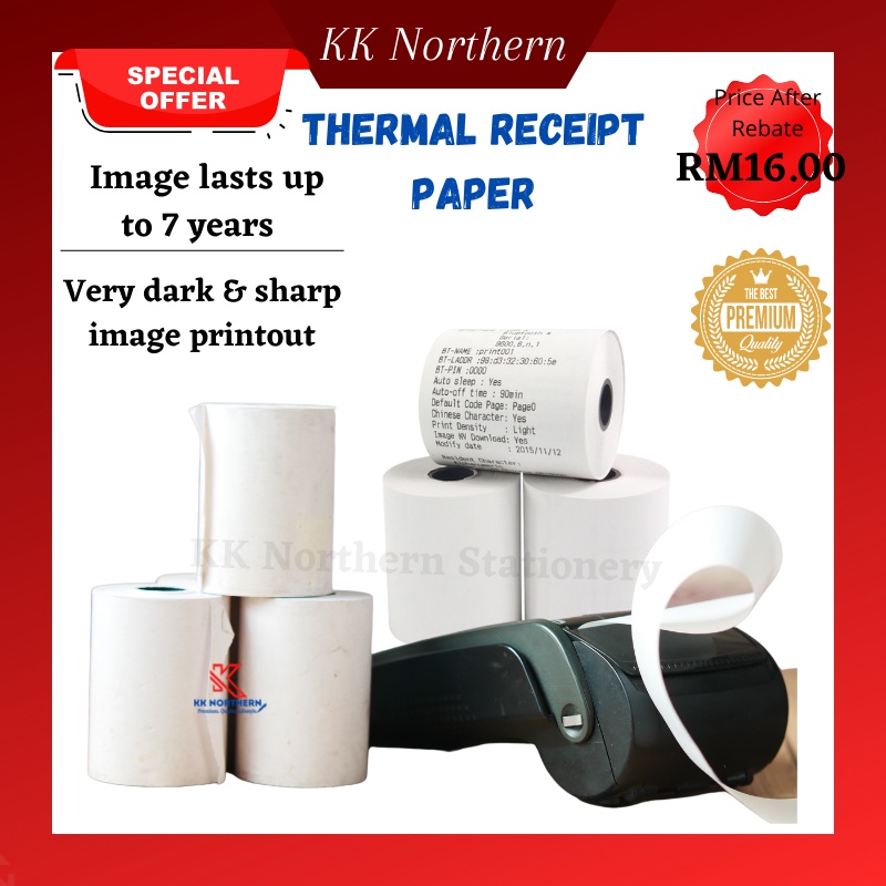 [10 Rolls] 80x60 Thermal Receipt Paper Roll / POS Cashier Roll Thermal ...
