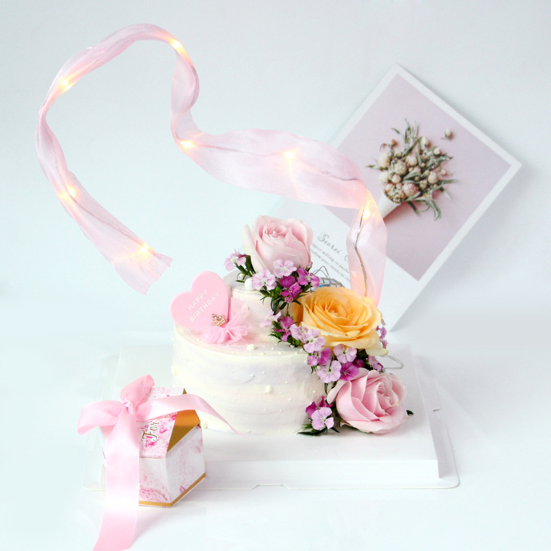 [Spot] LED string lights + ribbon cake decoration anniversary cake ...