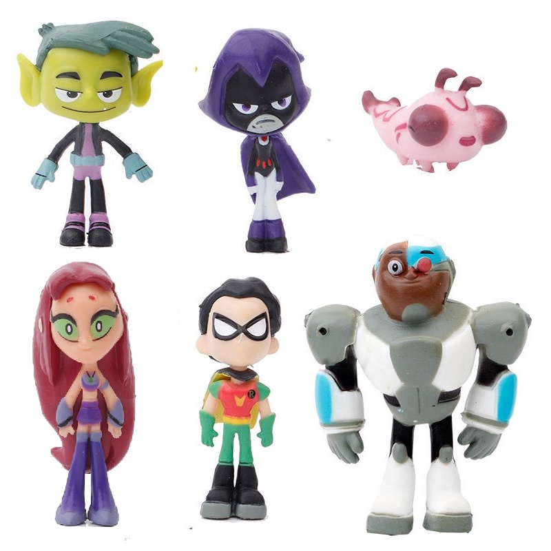 2022 New 6pcs Teen Titans Go Figure Robin Raven Beast Boy Starfire ...