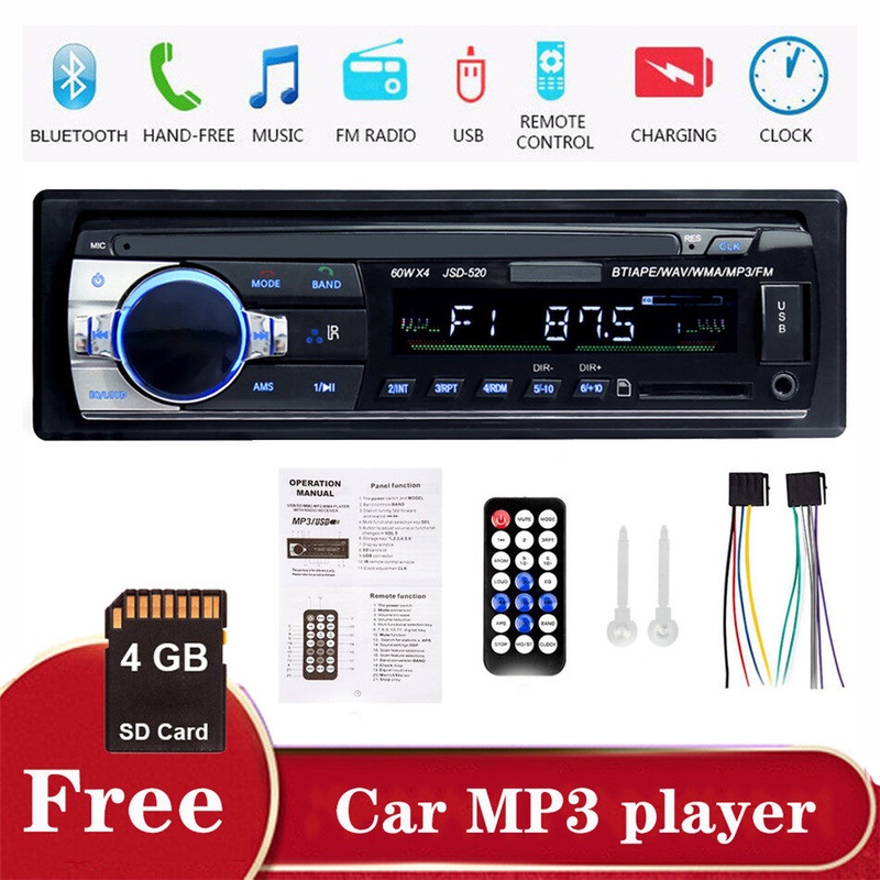 12-24V Car Radio 1 Din Bluetooth/USB/AUX/SD/FM Radio MP3 Music Player ...
