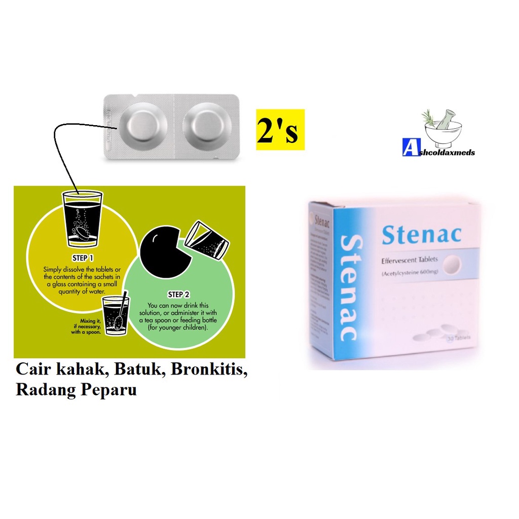 (LOOSE) STENAC EFFERVESCENT 600MG 2's (Ubat Pecah Kahak/Lendir Pekat ...