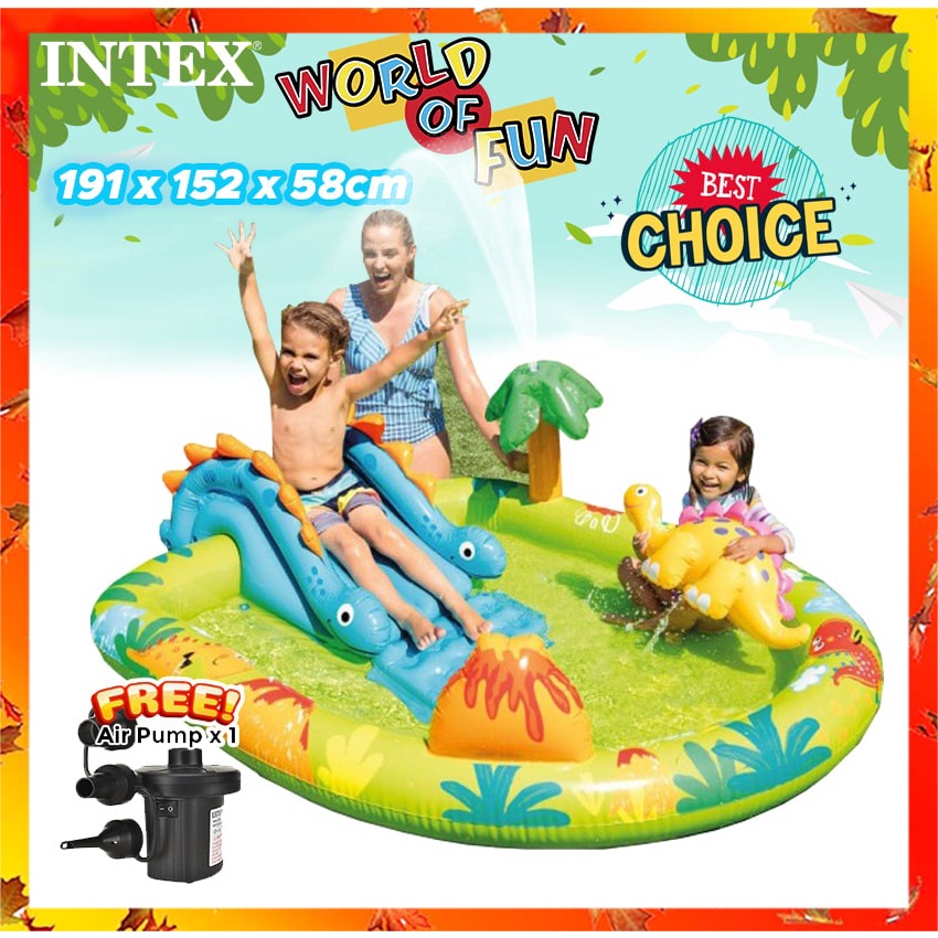 Intex 57166NP Little Dino Dinosaur Themed Inflatable Pool Backyard Play ...