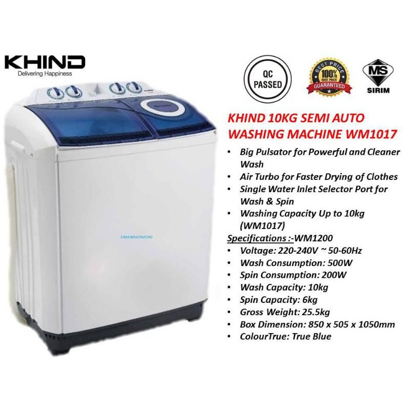 Khind Semi Auto Washer | Mesin Basuh Manual 10kg WM1001SA / WM1017 ...