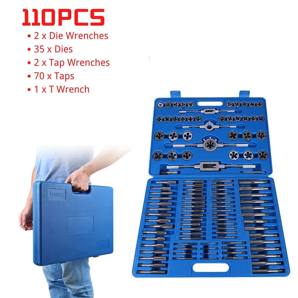 WilkTOOL' Tap Die Set 110pcs M2-M18 Screw Thread Metric Sets HTools Kit ...