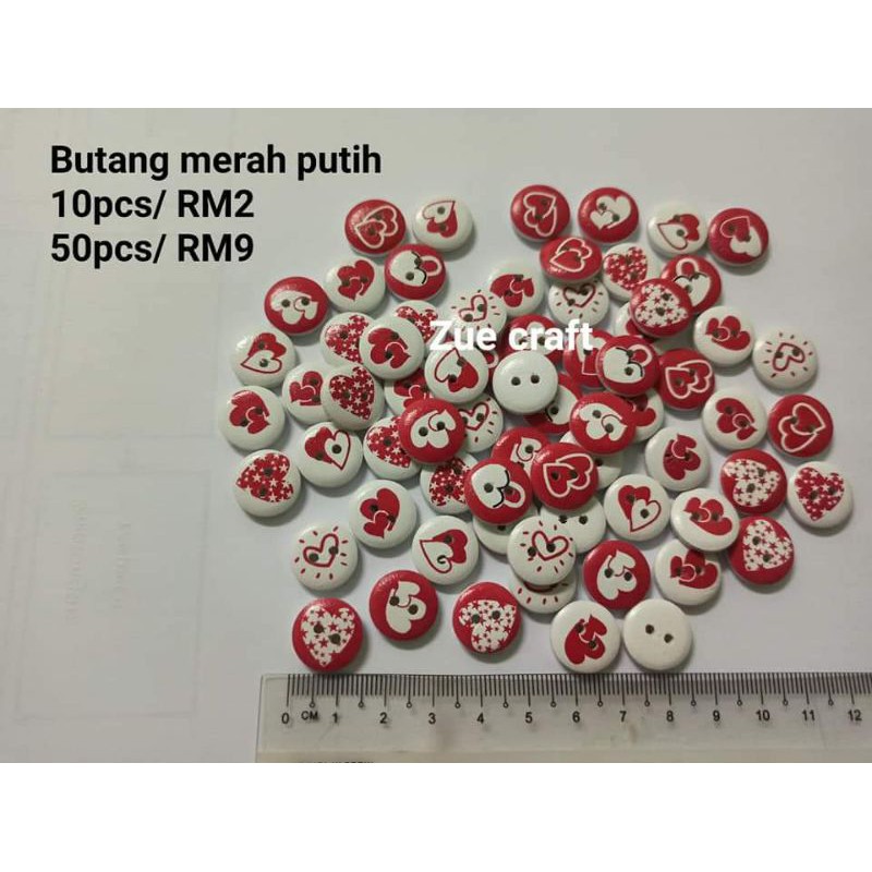 Butang merah putih love design ready stok 15mm | Shopee Malaysia