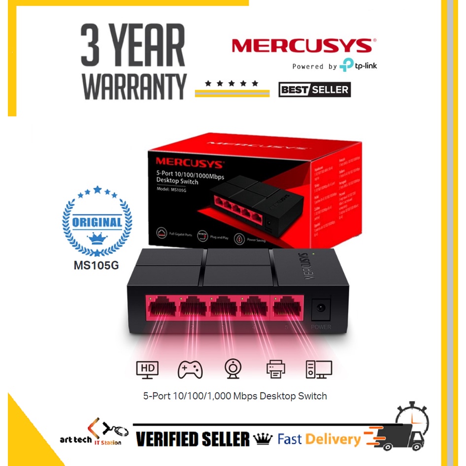 Mercusys MS105G 5-Port Gigabit 10/100/1000 Mbps Desktop Network ...
