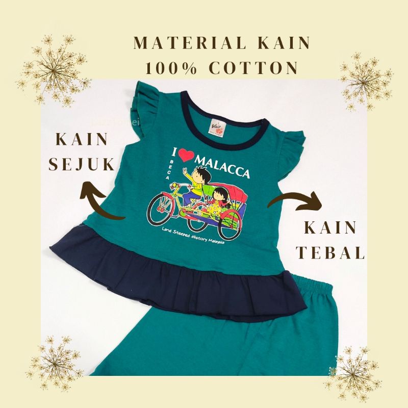 Cotton Kids Playset Girls/Baby Set Baju Budak Melaka /Sesuai umur 0 - 8 ...