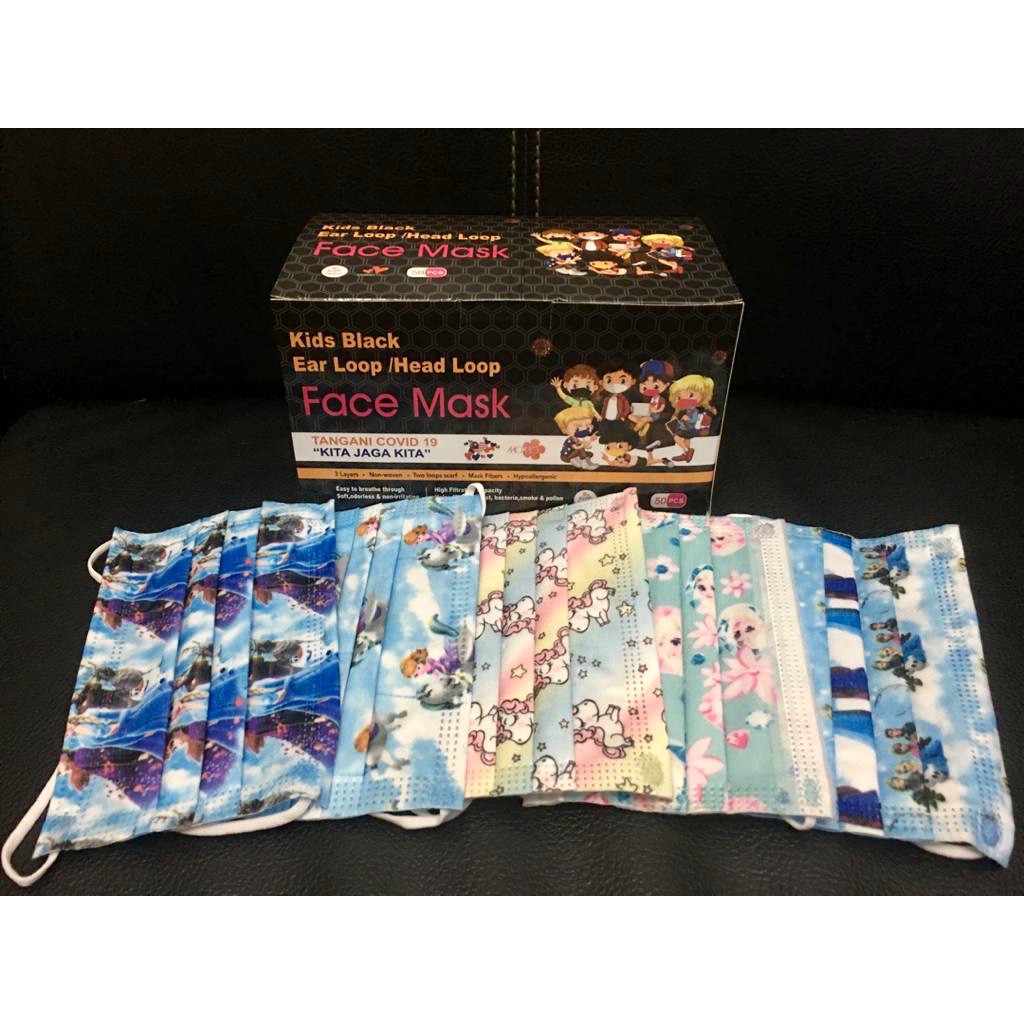 Ready Stock 50pcs Kids Cartoon 3ply Disposable Face Mask | Child ...