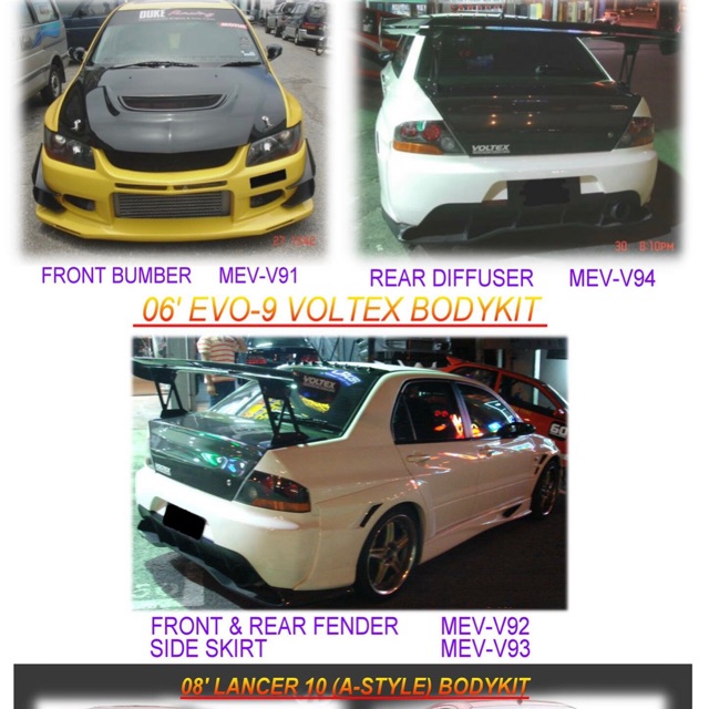 Mitsubishi evo 7 8 9 Vortex voltex wide Bodykit body kit front side ...