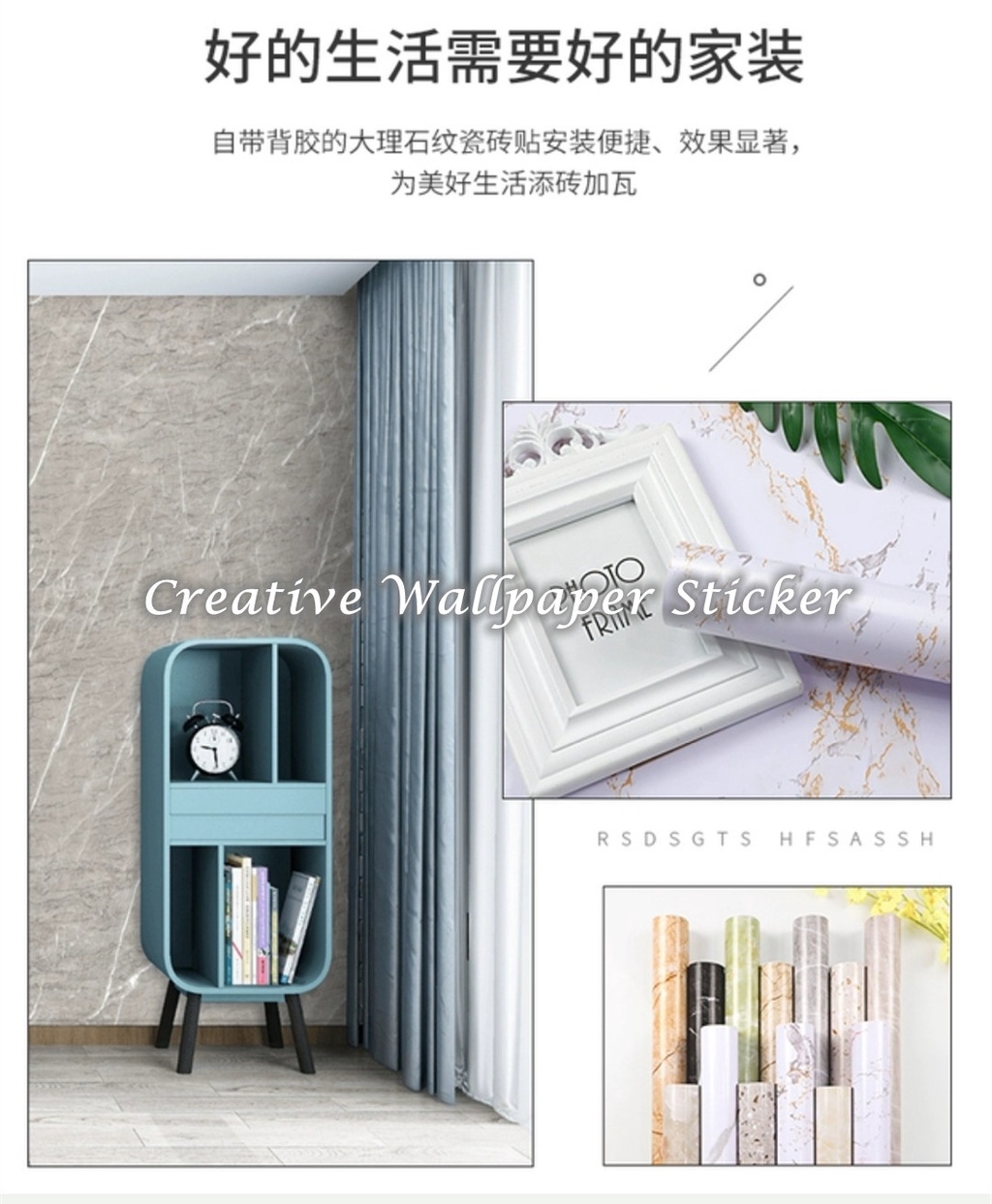 (60cmx5m) Self Adhesive Marble Design PVC Sticker Waterproof Oilproof ...