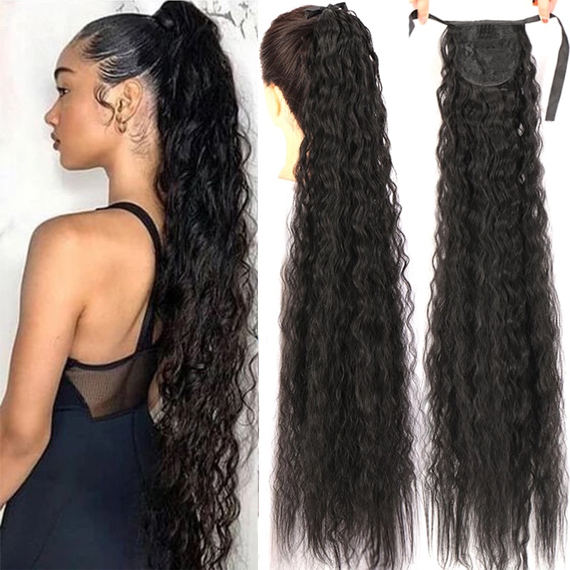 Synthetic Ponytail Kiinky Curly Drawstring Black Super Long Fake False ...