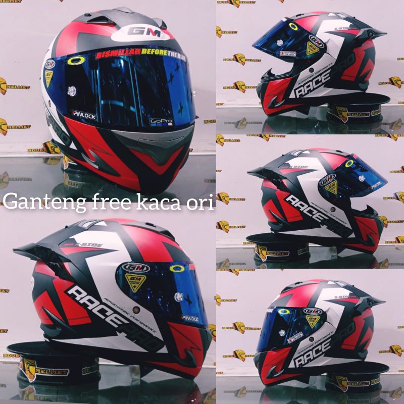 Helmet GM full face motif race pro black white red dof Handsome Package 100% original SNI-DOT ...