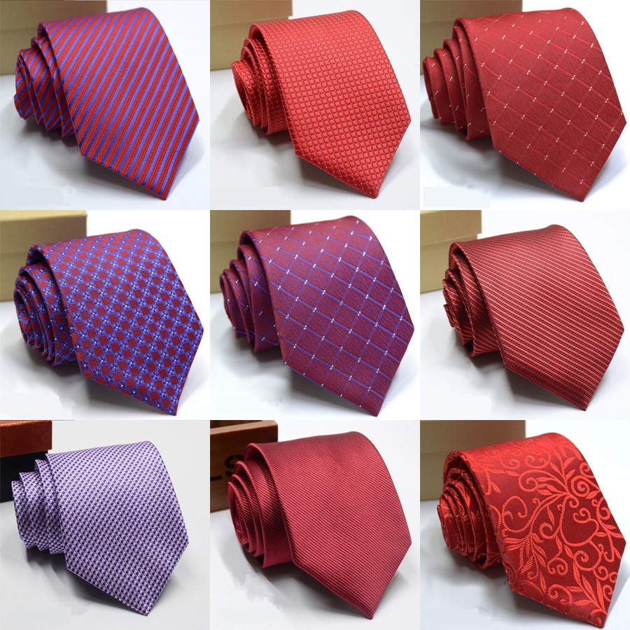 New Men's Tie 8CM Neckties Red Striped Plaid Neck Ties Jacquard Woven ...
