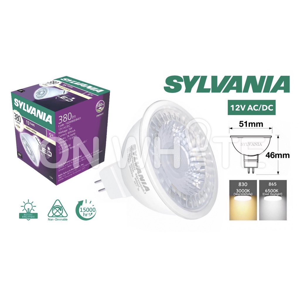 SYLVANIA DC/AC 12V LED Halogen Bulb DC/AC12V 5W - 7WATT MR16 GU5.3 2PIN ...