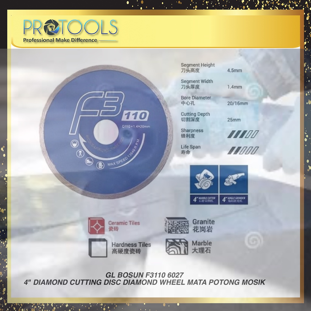 [100% ORIGINAL] GL BOSUN F3110 6027 4" DIAMOND CUTTING DISC DIAMOND ...